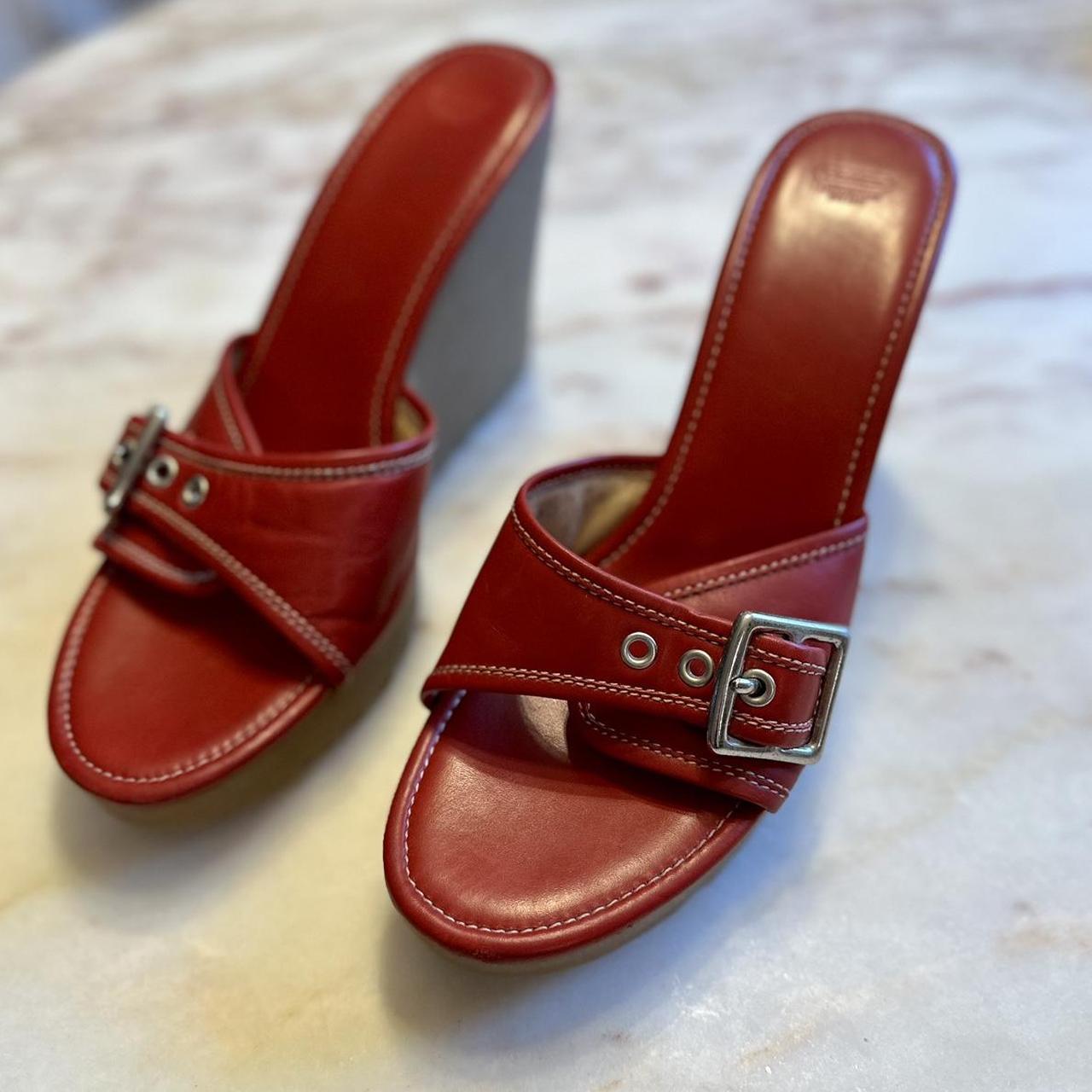Vintage Coach leather buckle slides shoes ♥️ Cherry... | Depop