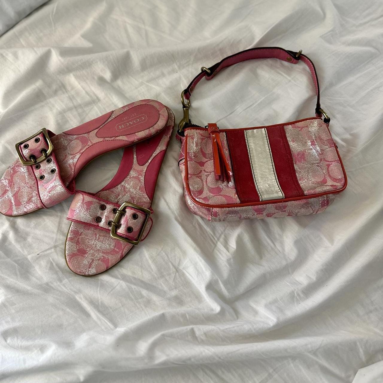 Vintage Coach pink mini shoulder bag & slides set... | Depop