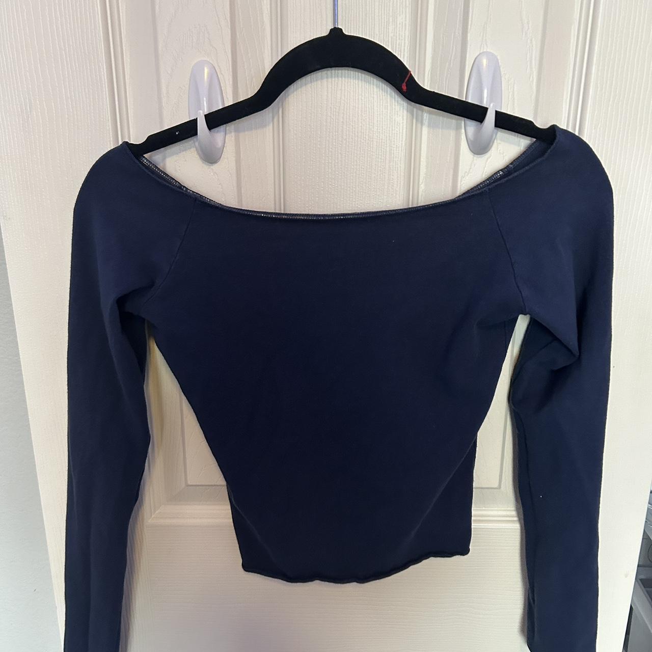 Brandy Melville off the shoulder top navy blue size... - Depop