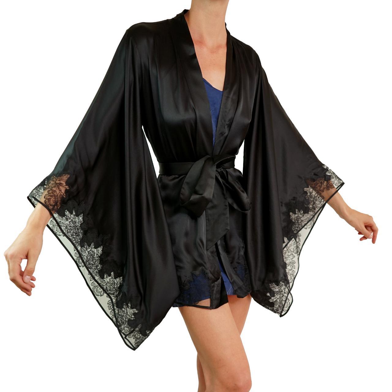 Agent Provocateur black silk bell sleeve robe.... - Depop