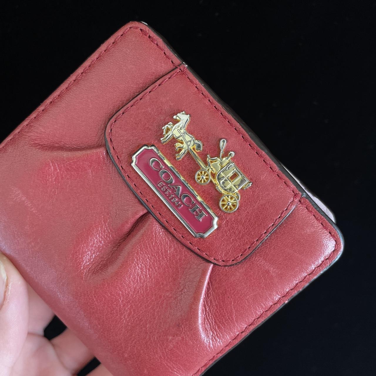 Coach red leather mini wallet. 3” x 3.5” closed... - Depop