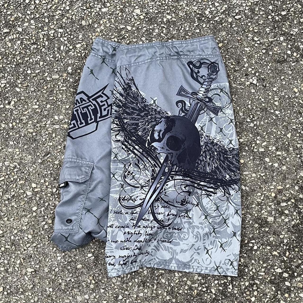 mma elite emo styled skull shorts with a super sick... - Depop