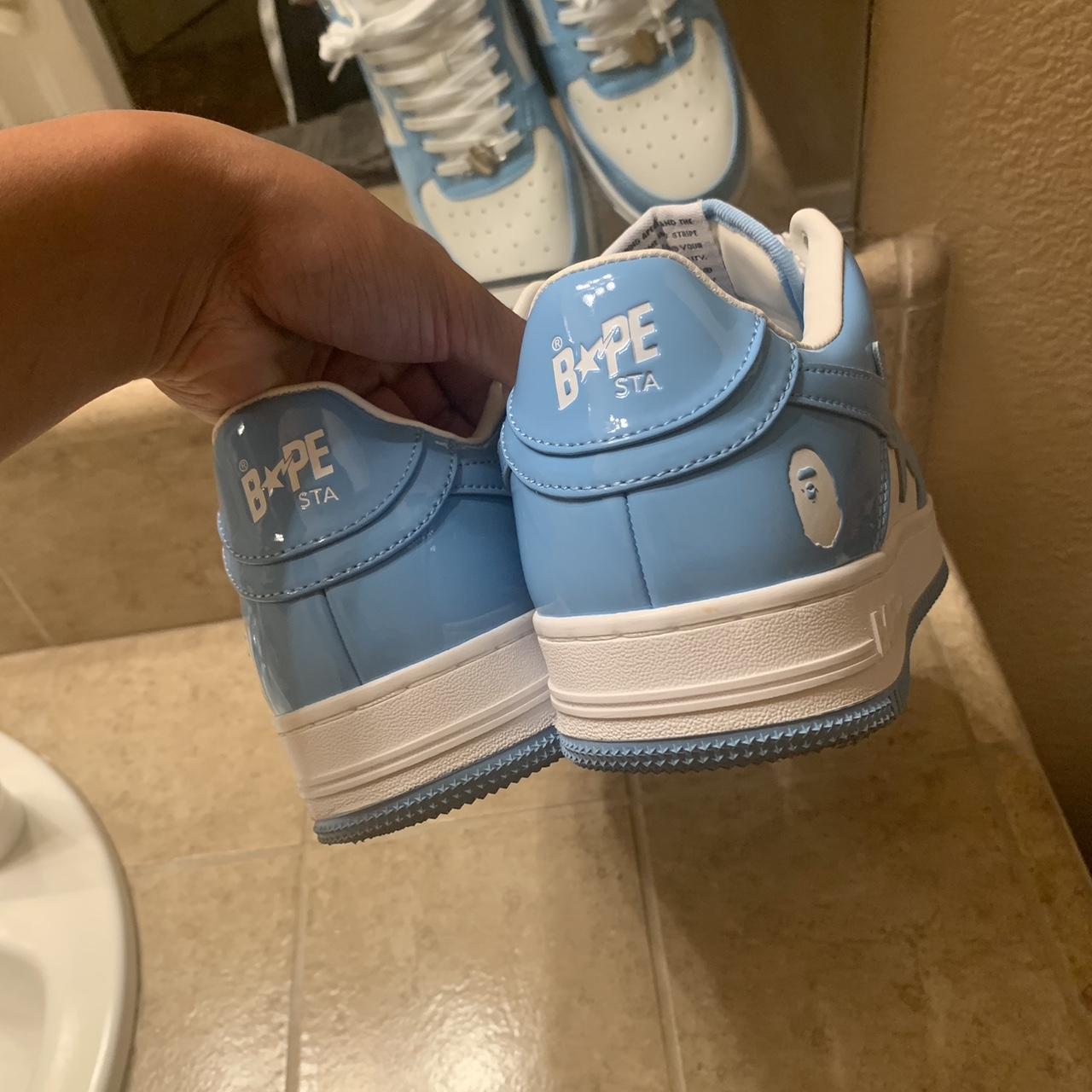 blue bapestas used size mens 10 condition:9/10 no... - Depop