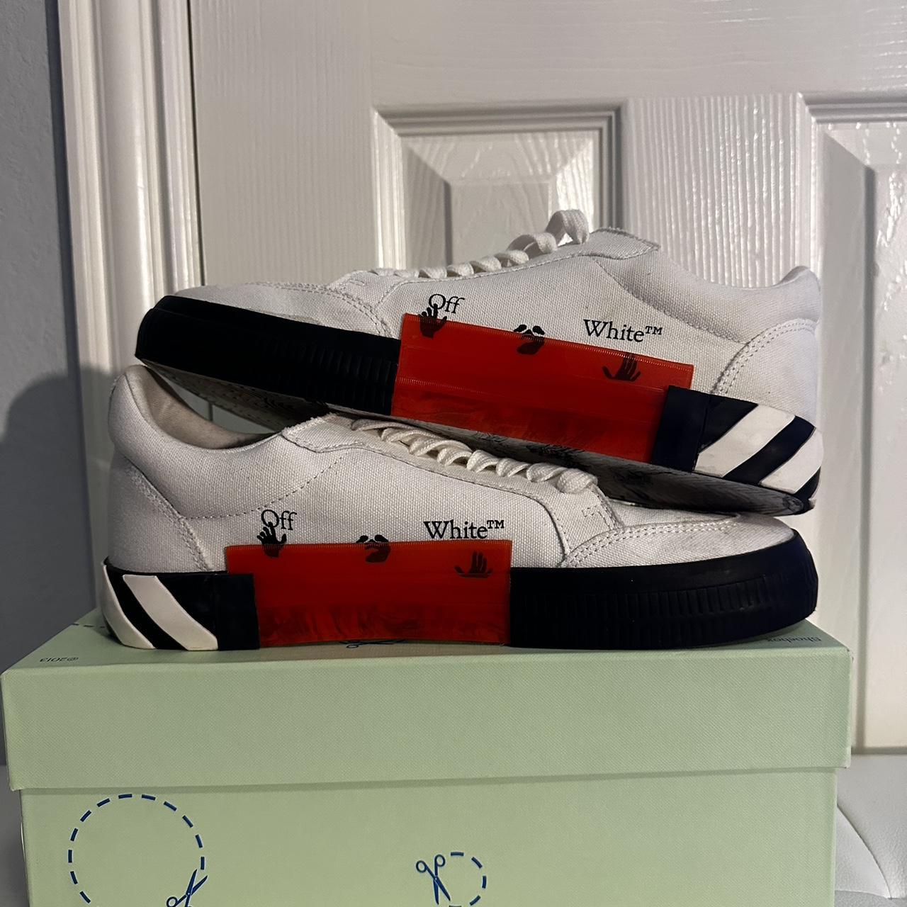 Off-White low vulcanized canvas shoe, white, cyan,... - Depop