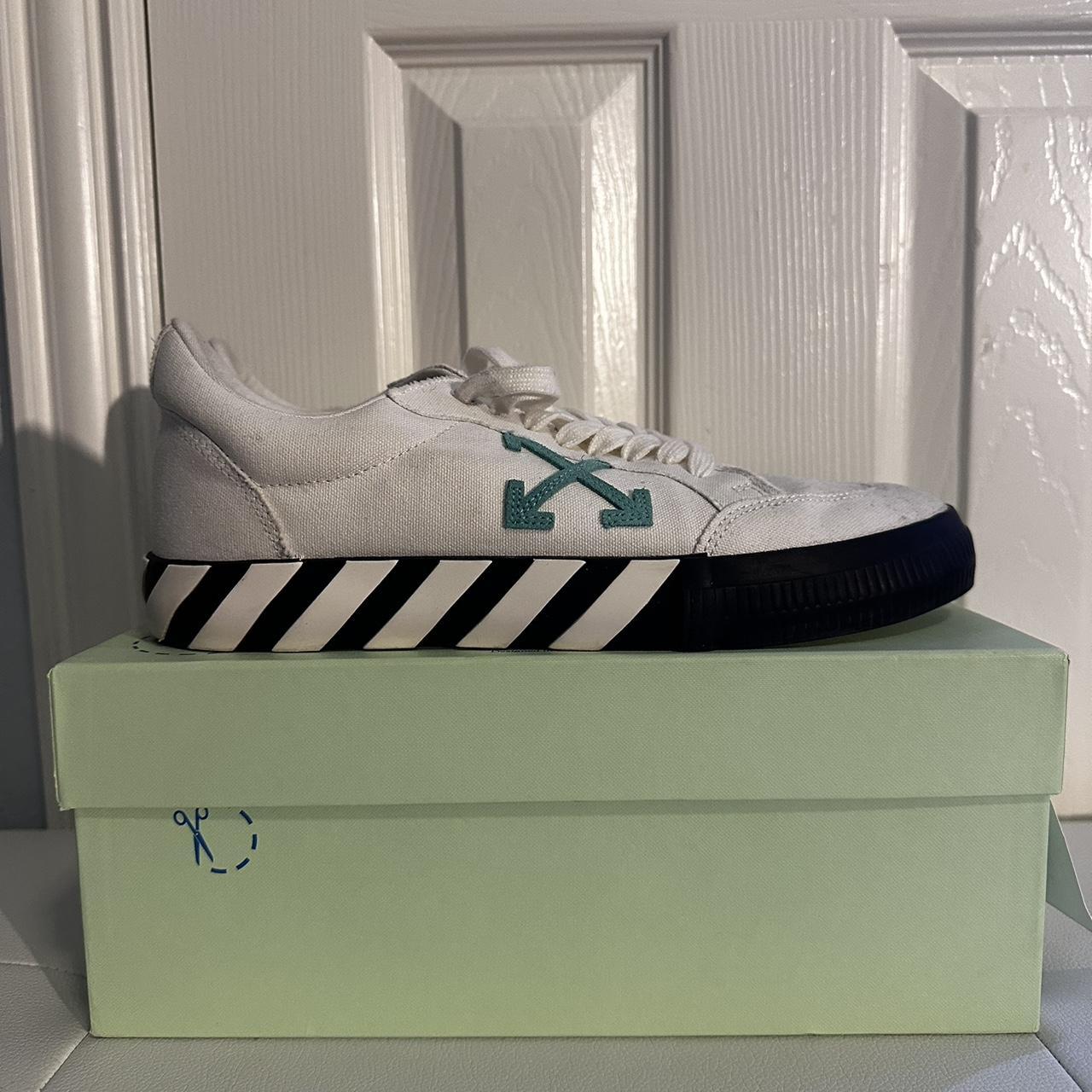 Off-White low vulcanized canvas shoe, white, cyan,... - Depop