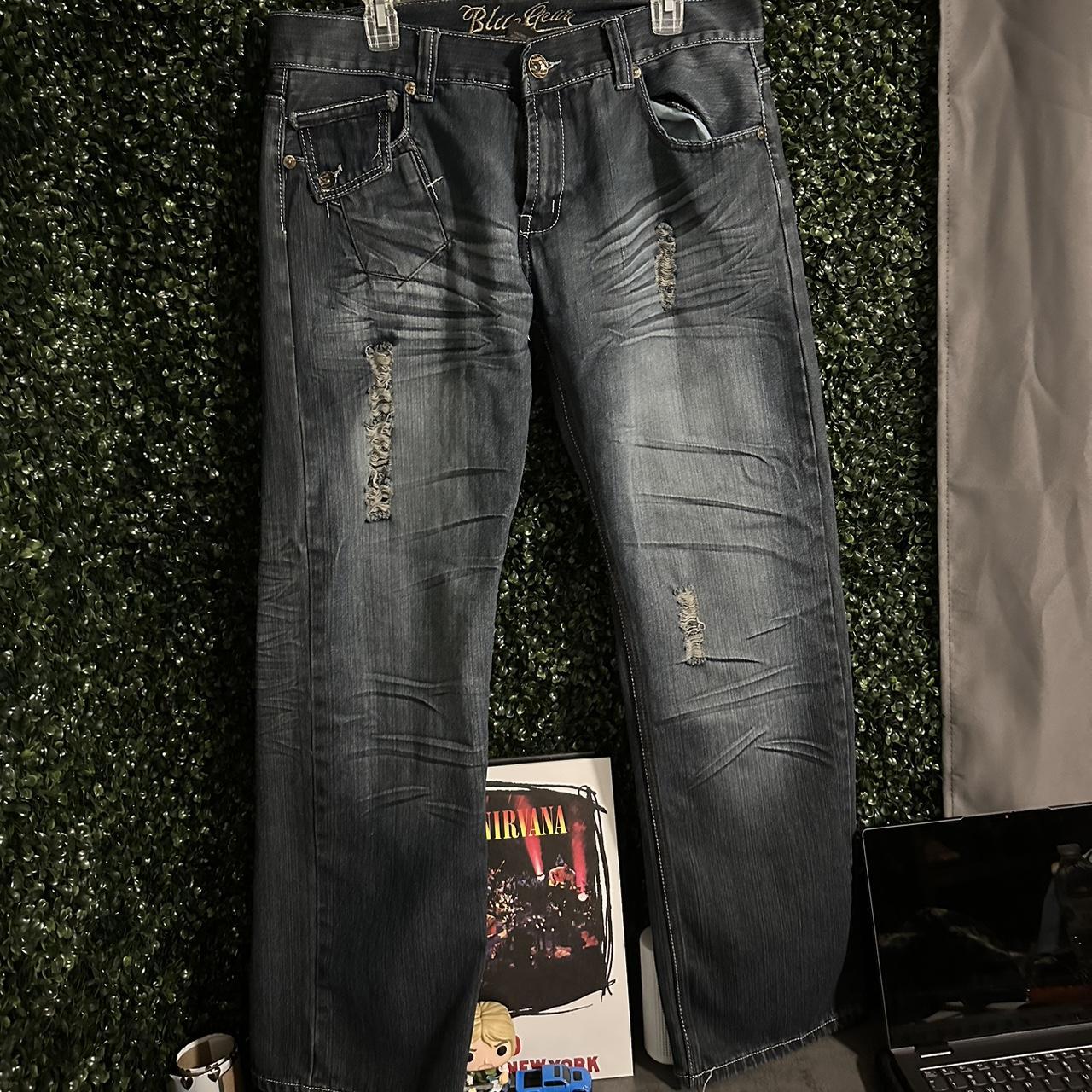 Y2K raver jeans (blue gear brand) cool details on... - Depop