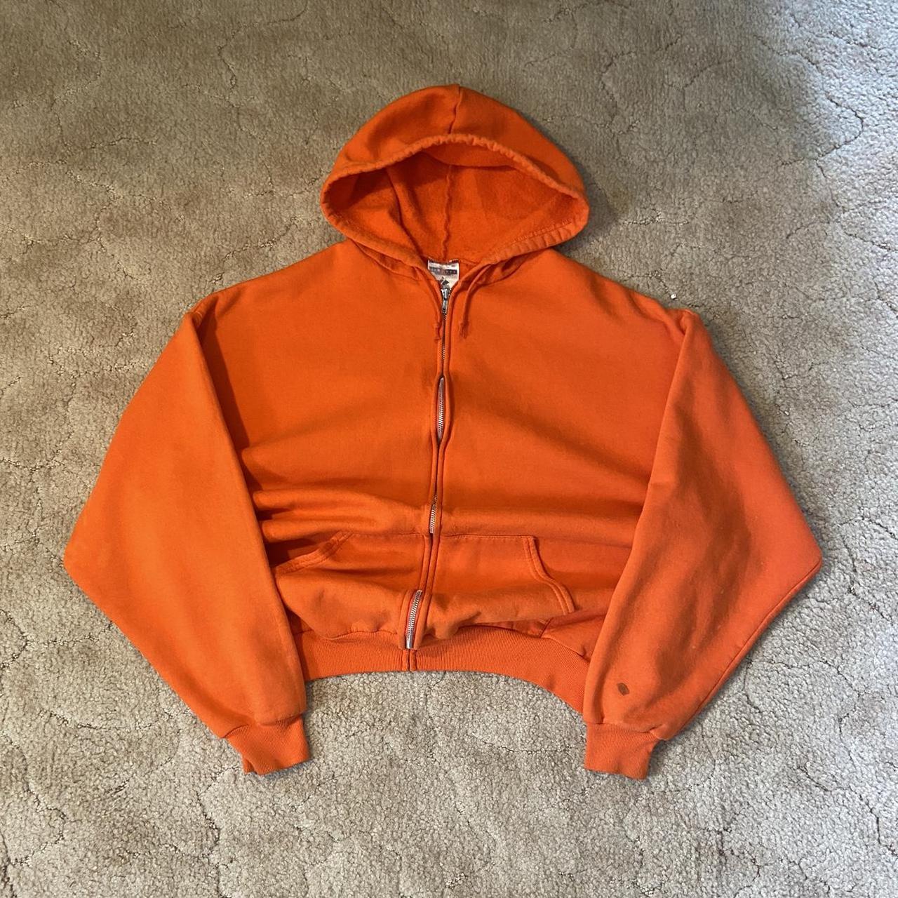 Vintage bright orange zip up -size XL -small wear... - Depop