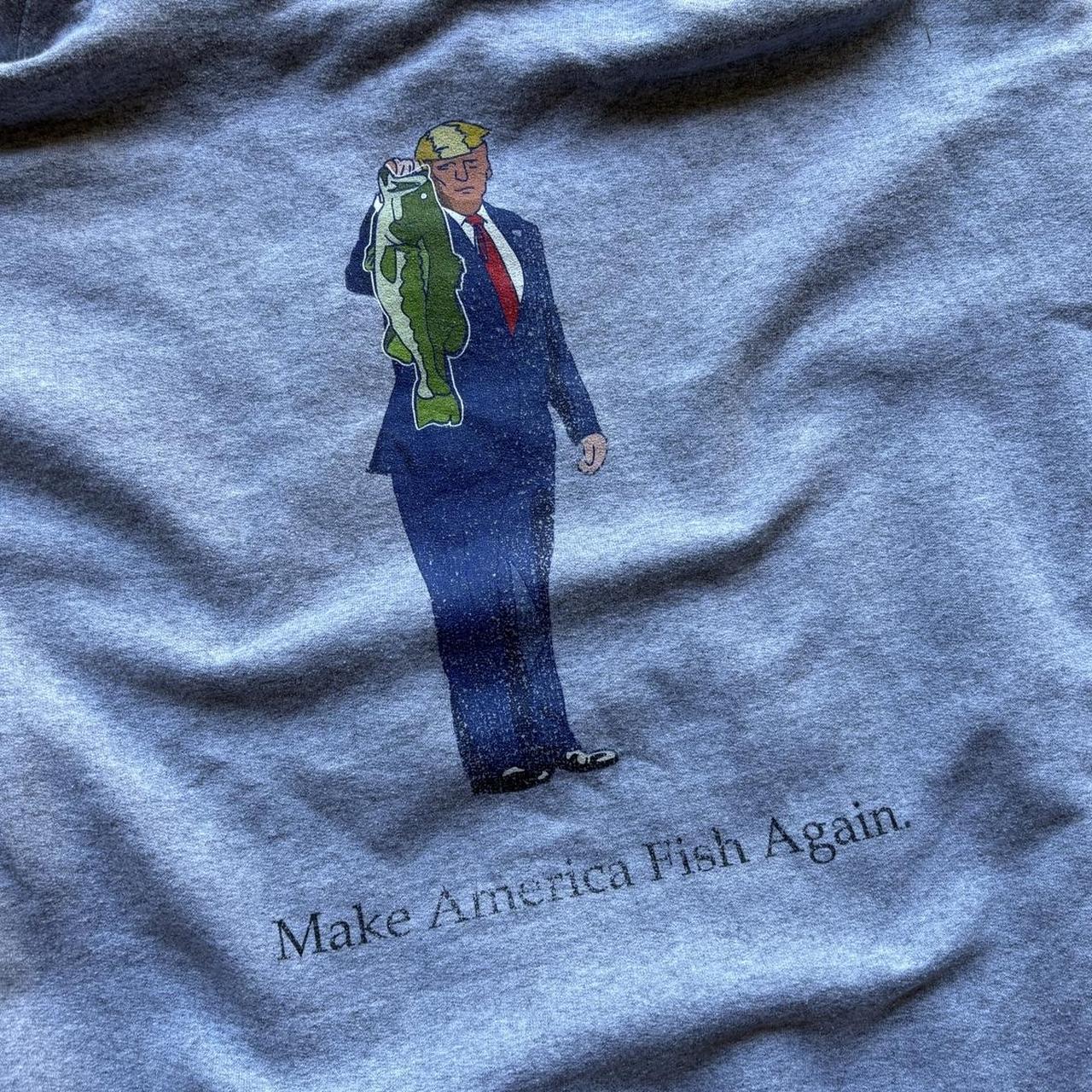 Vintage Y2K Grey and Green Fishing Make America Fish... - Depop