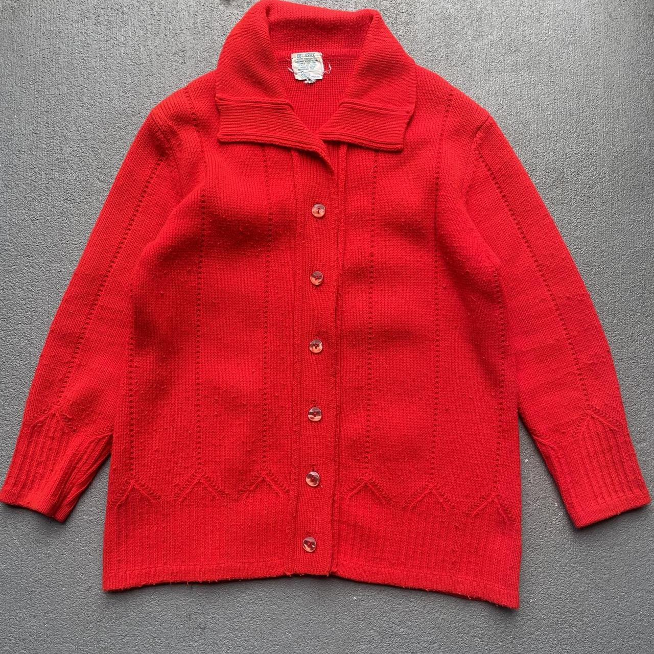 Vintage 70s Sears Red Acrylic Knit Cardigan good... - Depop