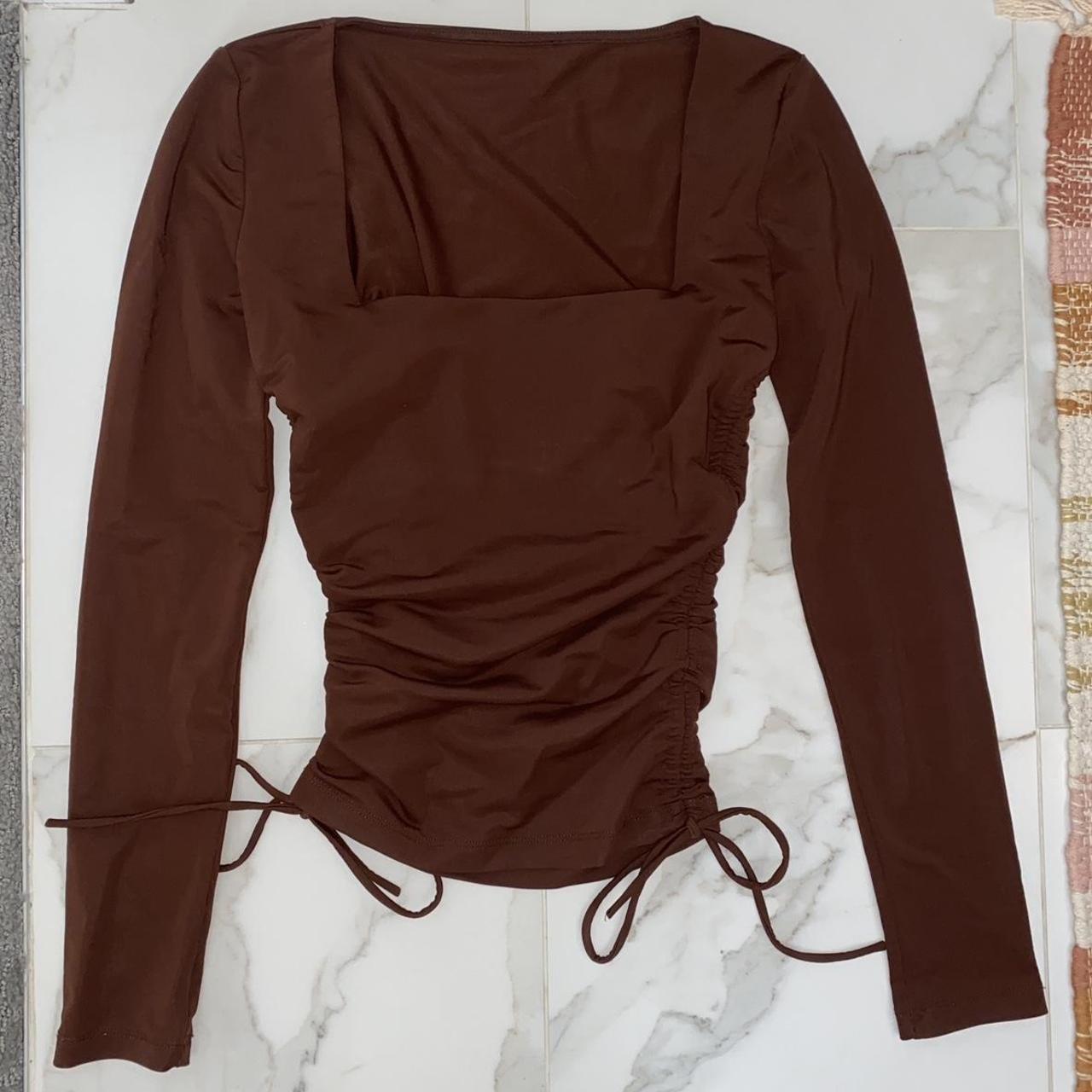 Zara Long Sleeve Ruched Top Color: Chocolate... - Depop