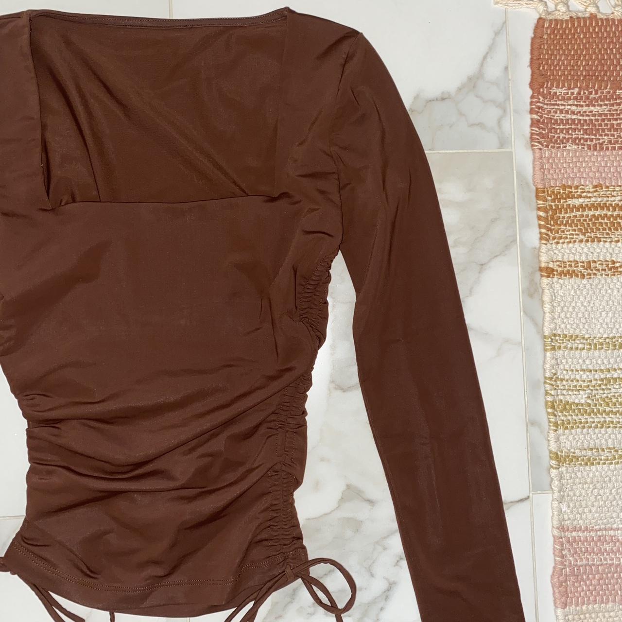 Zara Long Sleeve Ruched Top Color: Chocolate... - Depop