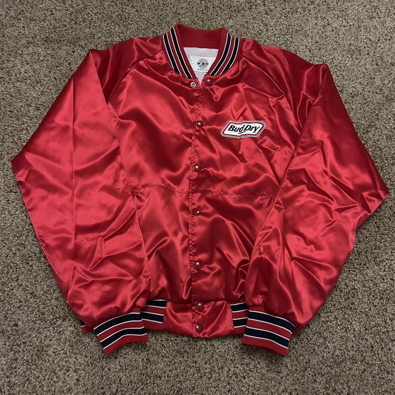 Vintage Bud Dry Beer Satin Snap Jacket Anheuser... - Depop