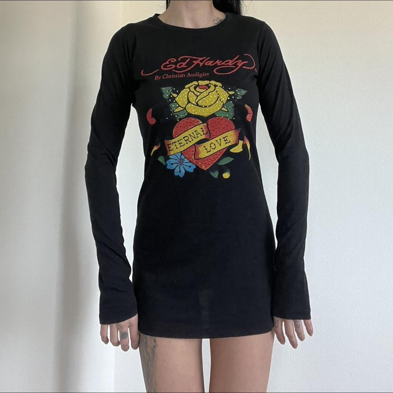 Immaculate y2k grunge Ed Hardy rhinestone long... - Depop