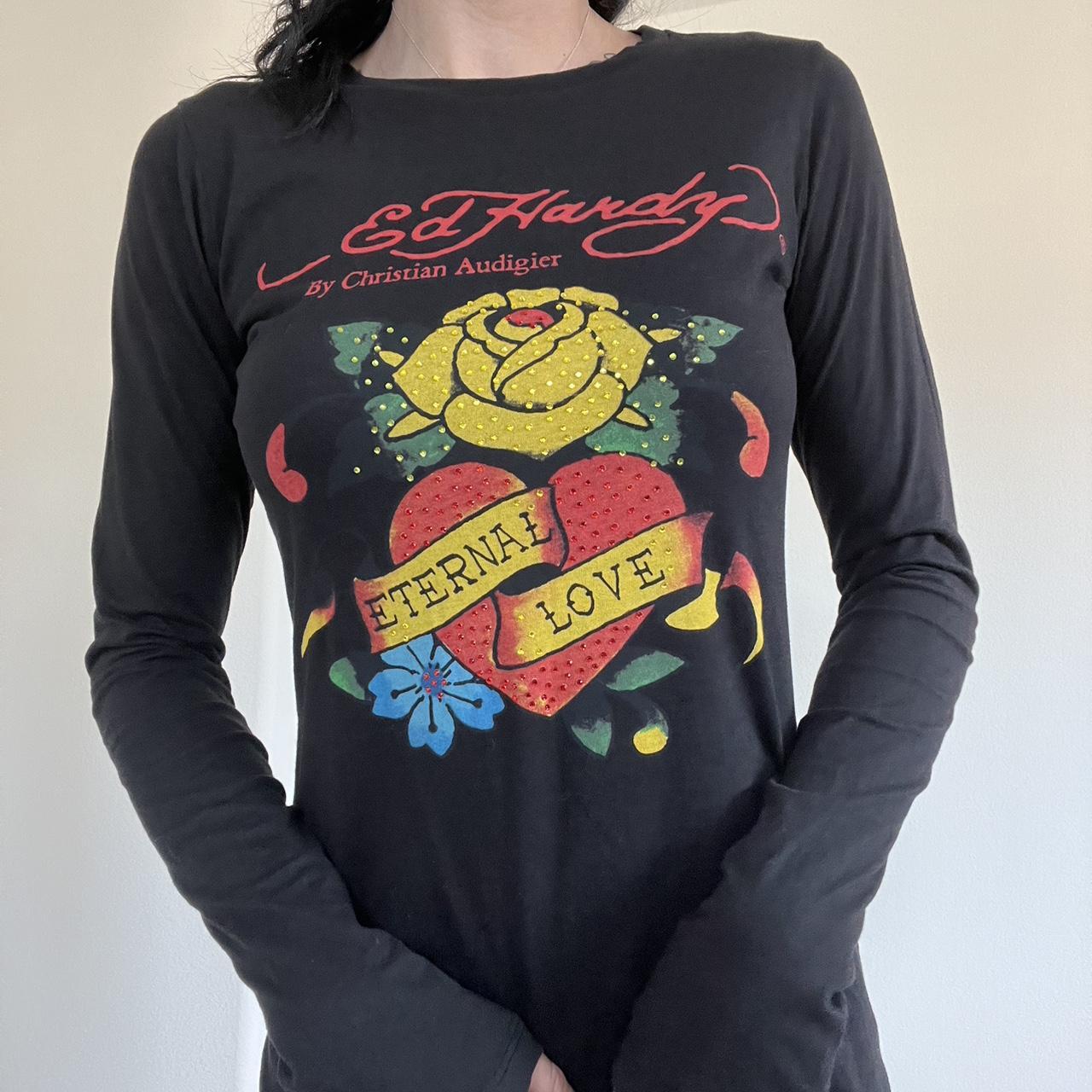 Immaculate y2k grunge Ed Hardy rhinestone long... - Depop