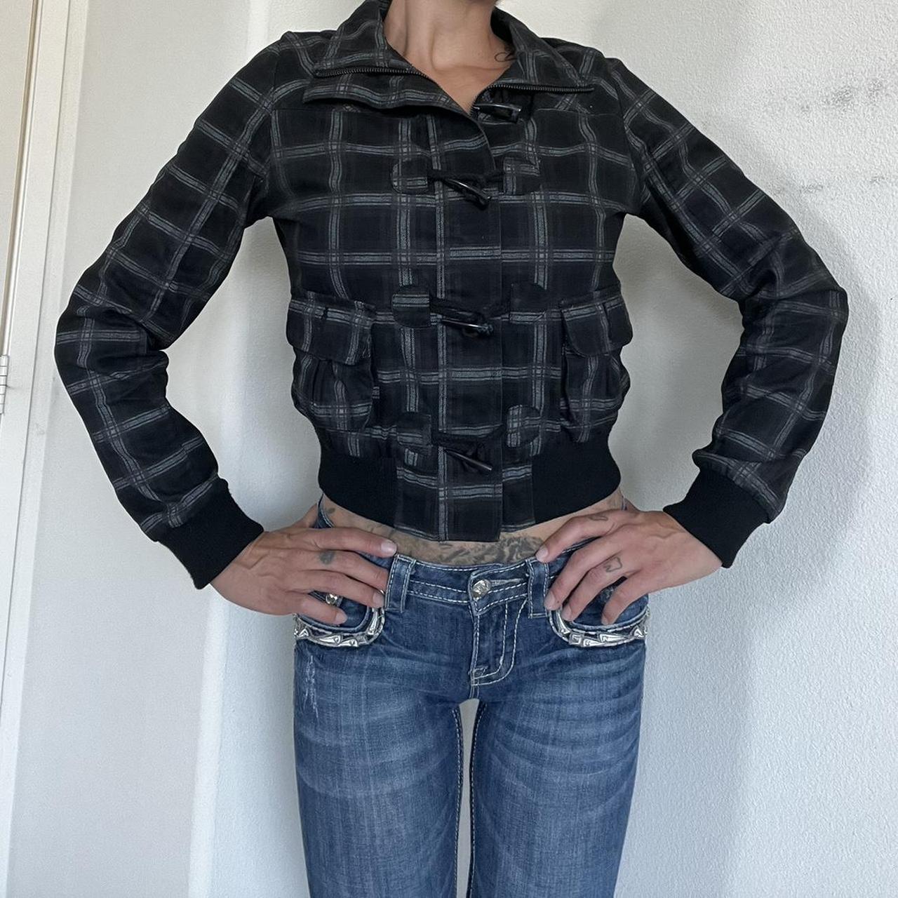 Y2k vintage Papaya mall goth plaid semi cropped zip... - Depop