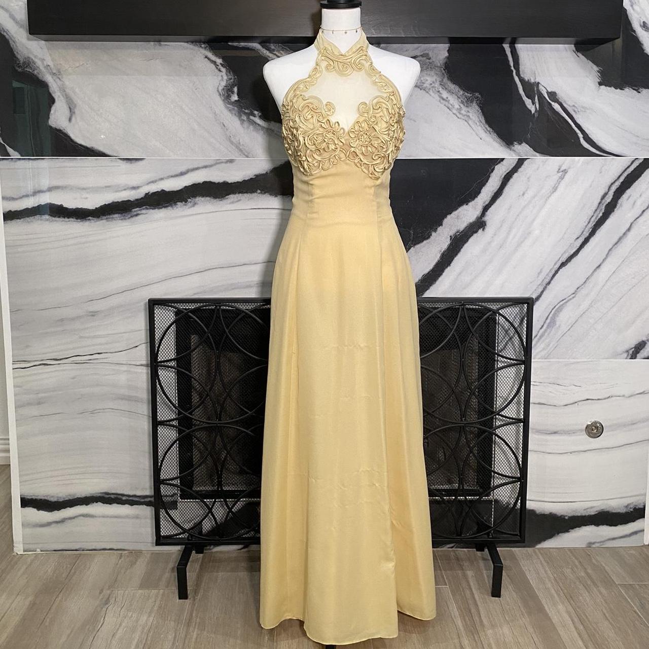 Vintage champagne lace coquette formal prom dress... - Depop