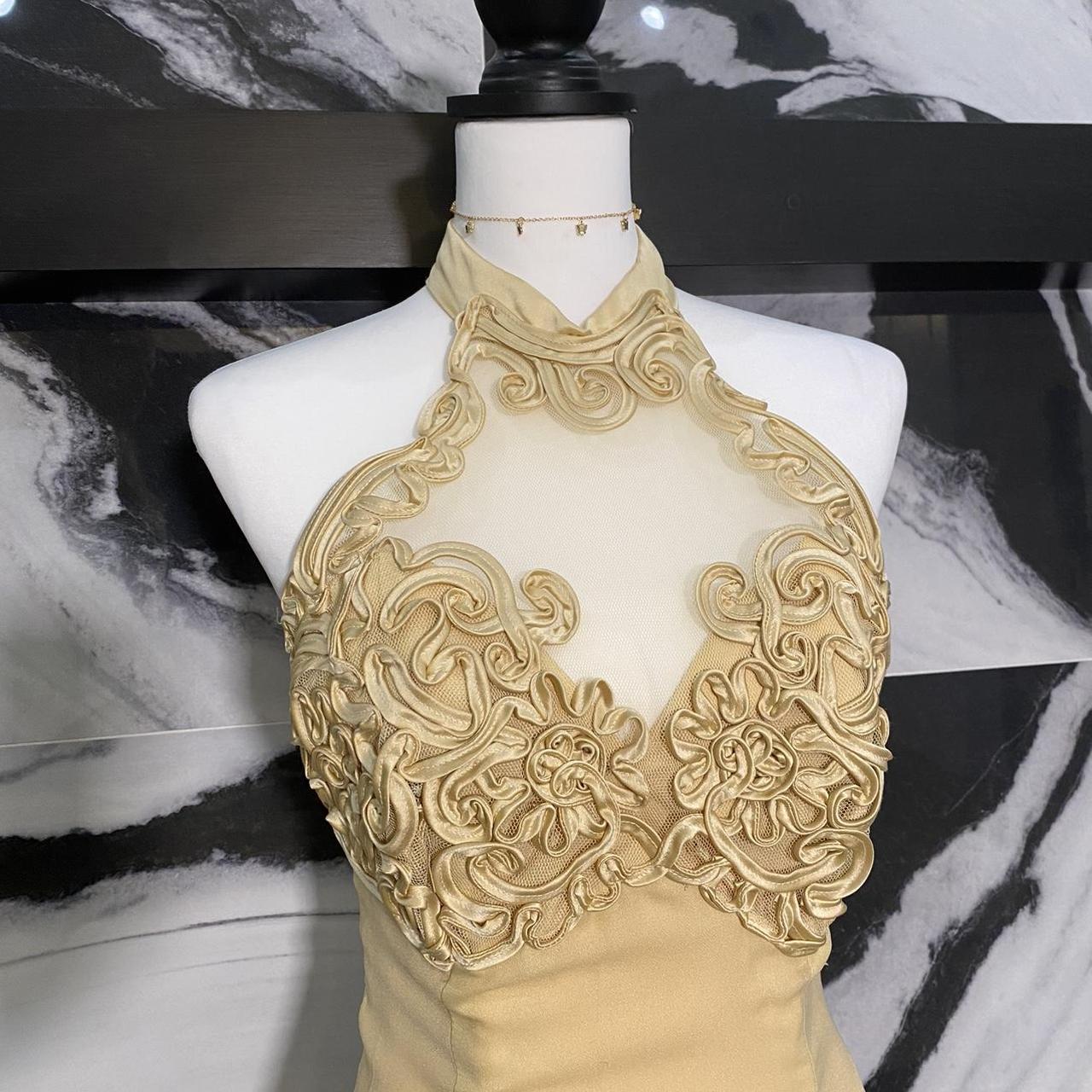 Vintage champagne lace coquette formal prom dress... - Depop