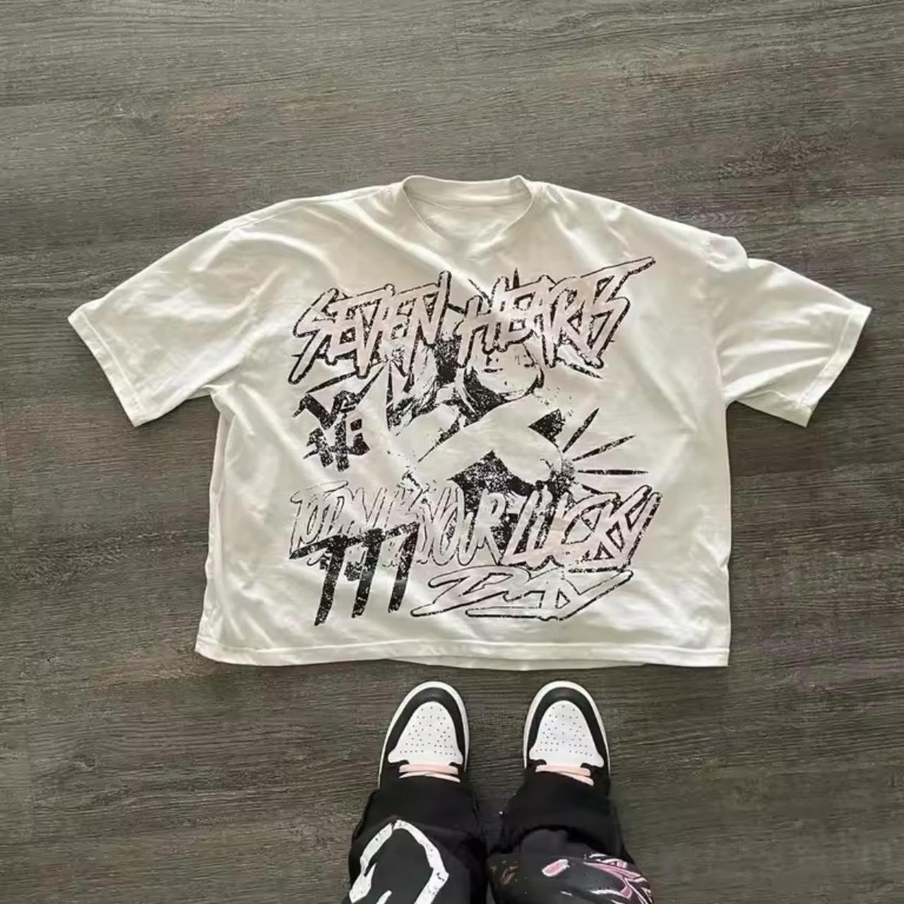 White and black graphic tee - super sick design... - Depop