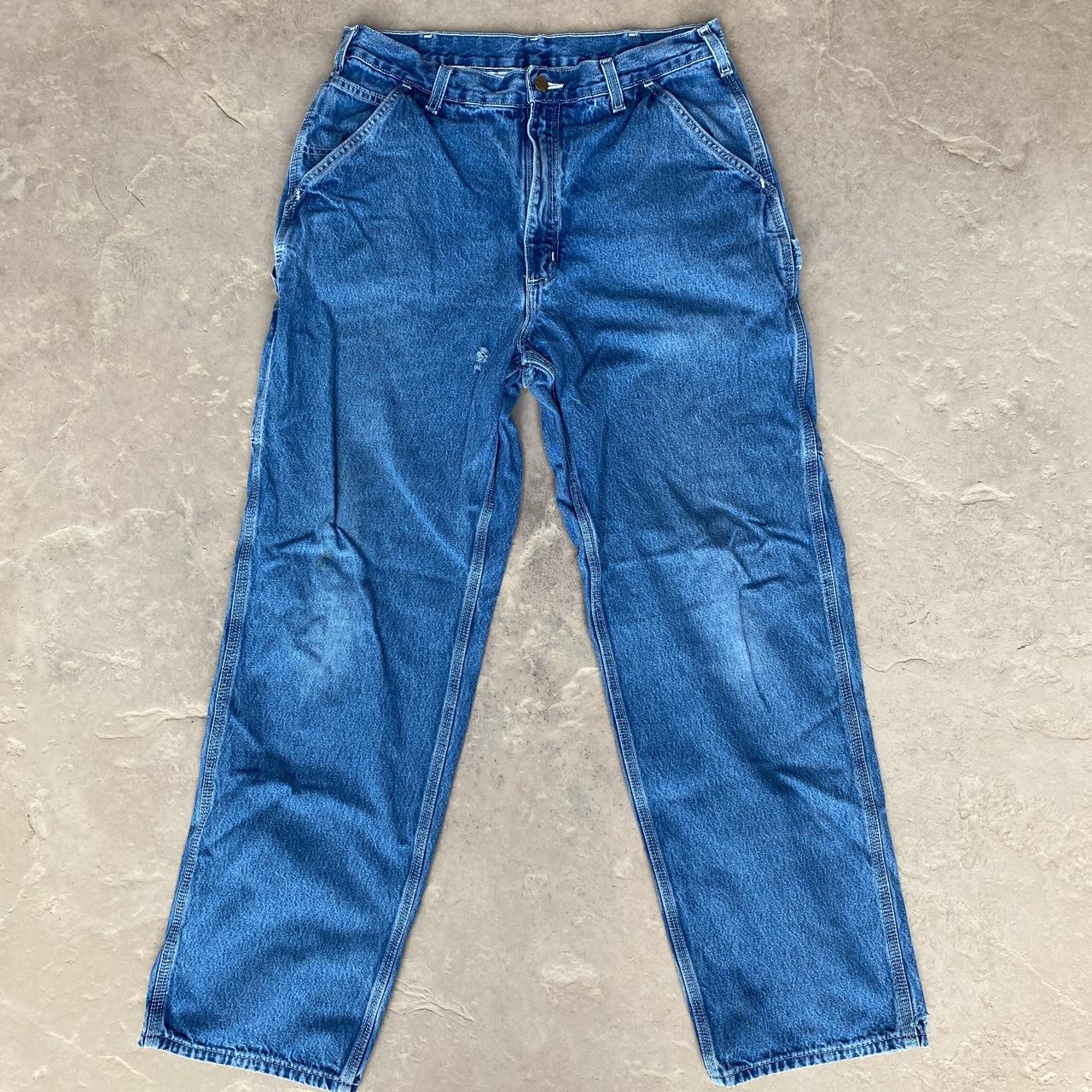 Vintage Blue Carhartt Stonewashed Pants -Super... - Depop