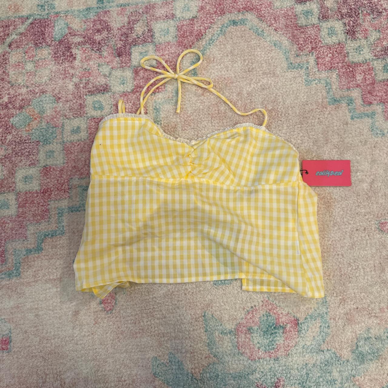 Edikted Yellow and White Tie Top | Depop