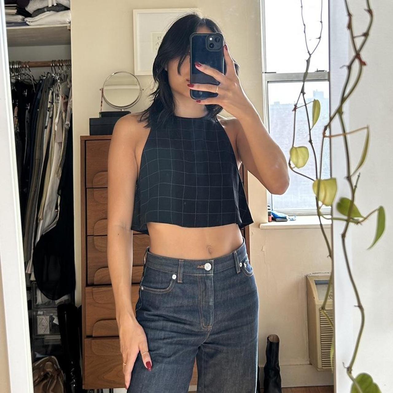 American Apparel black/white grid crop top, open... - Depop