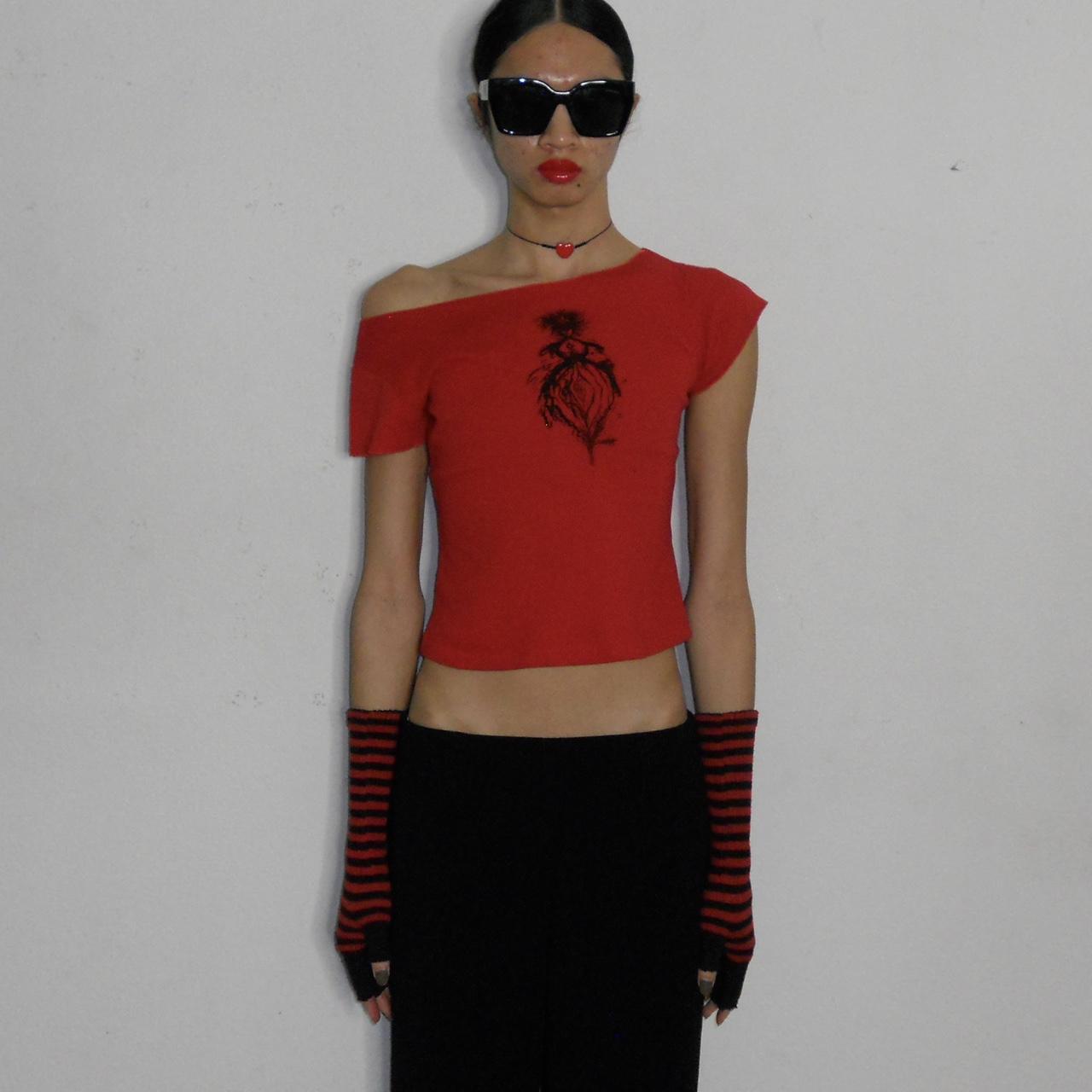 iconic late 2000s punky cherry red cropped baby tee... | Depop