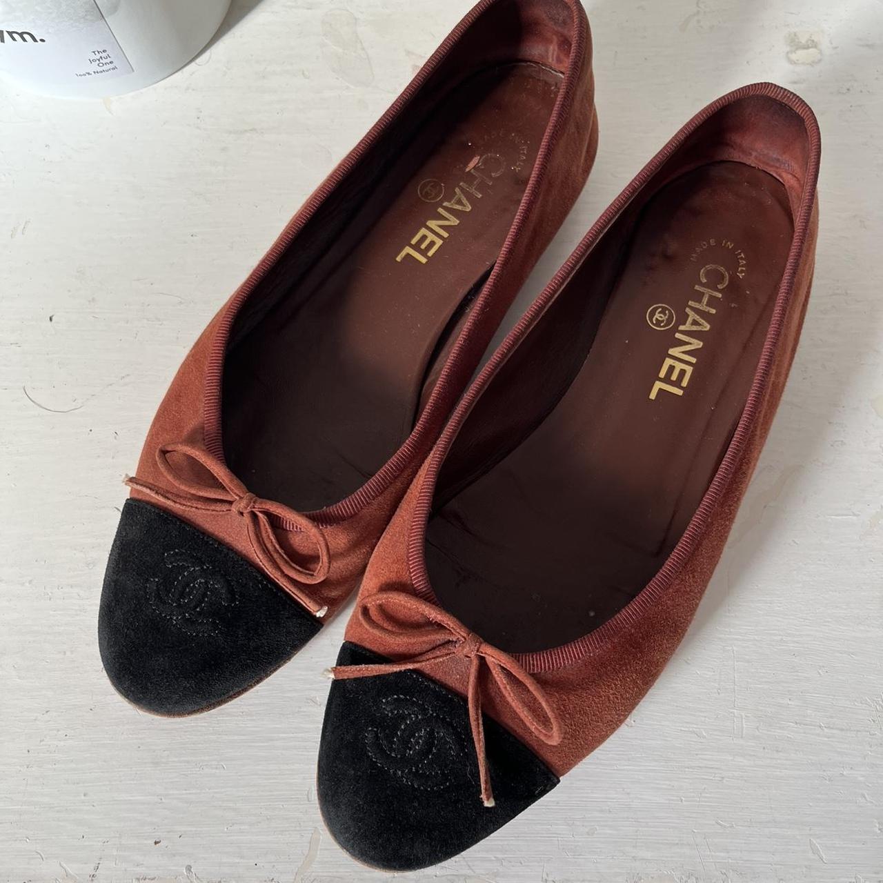 Chanel rust/burgundy suede ballet flats pumps with... - Depop
