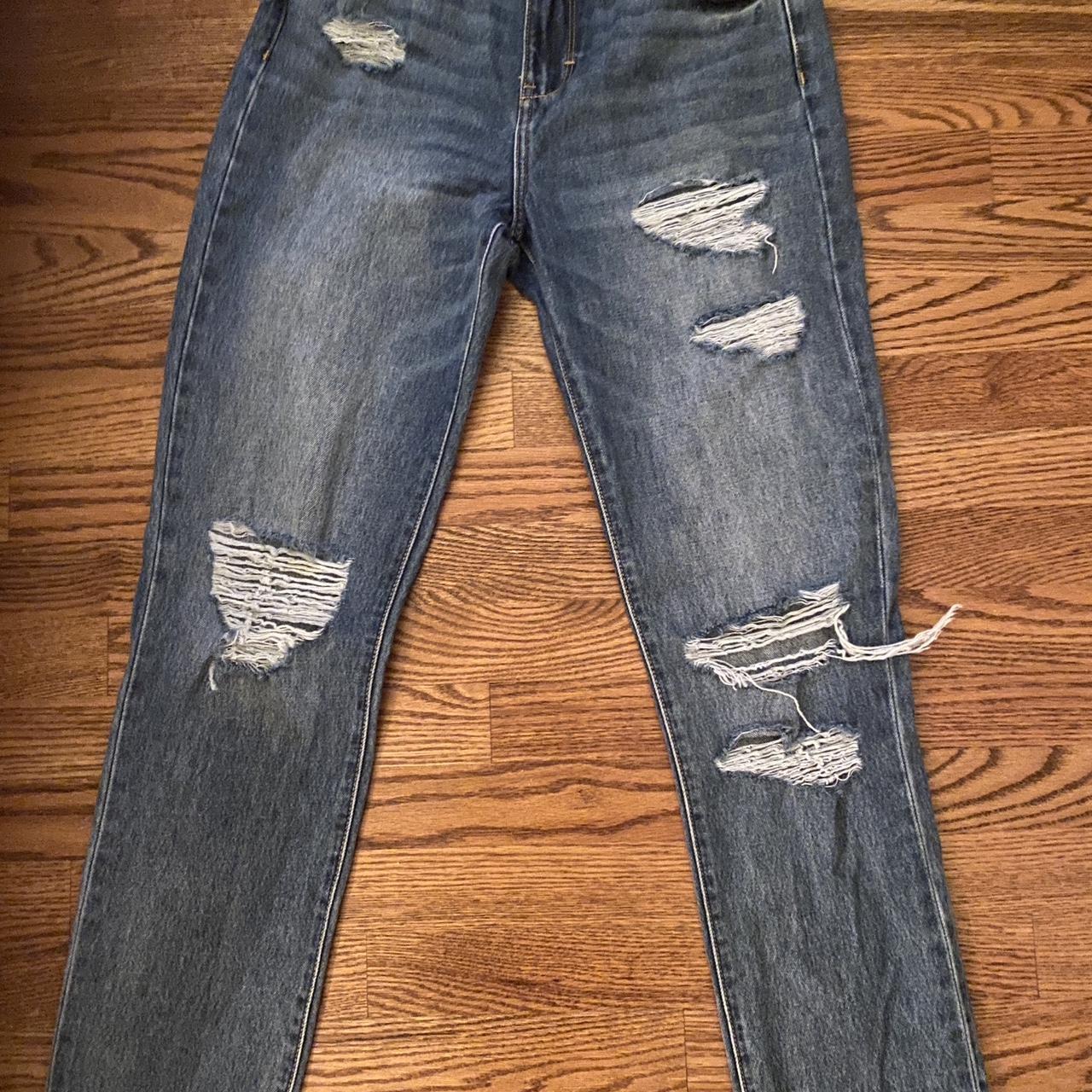 Ruby & Jenna cropped ripped straight leg dark wash... - Depop