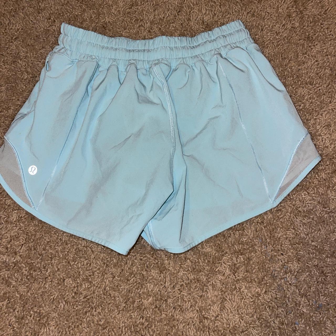 light blue lululemon hotty hot shorts! size 4, 4”... - Depop