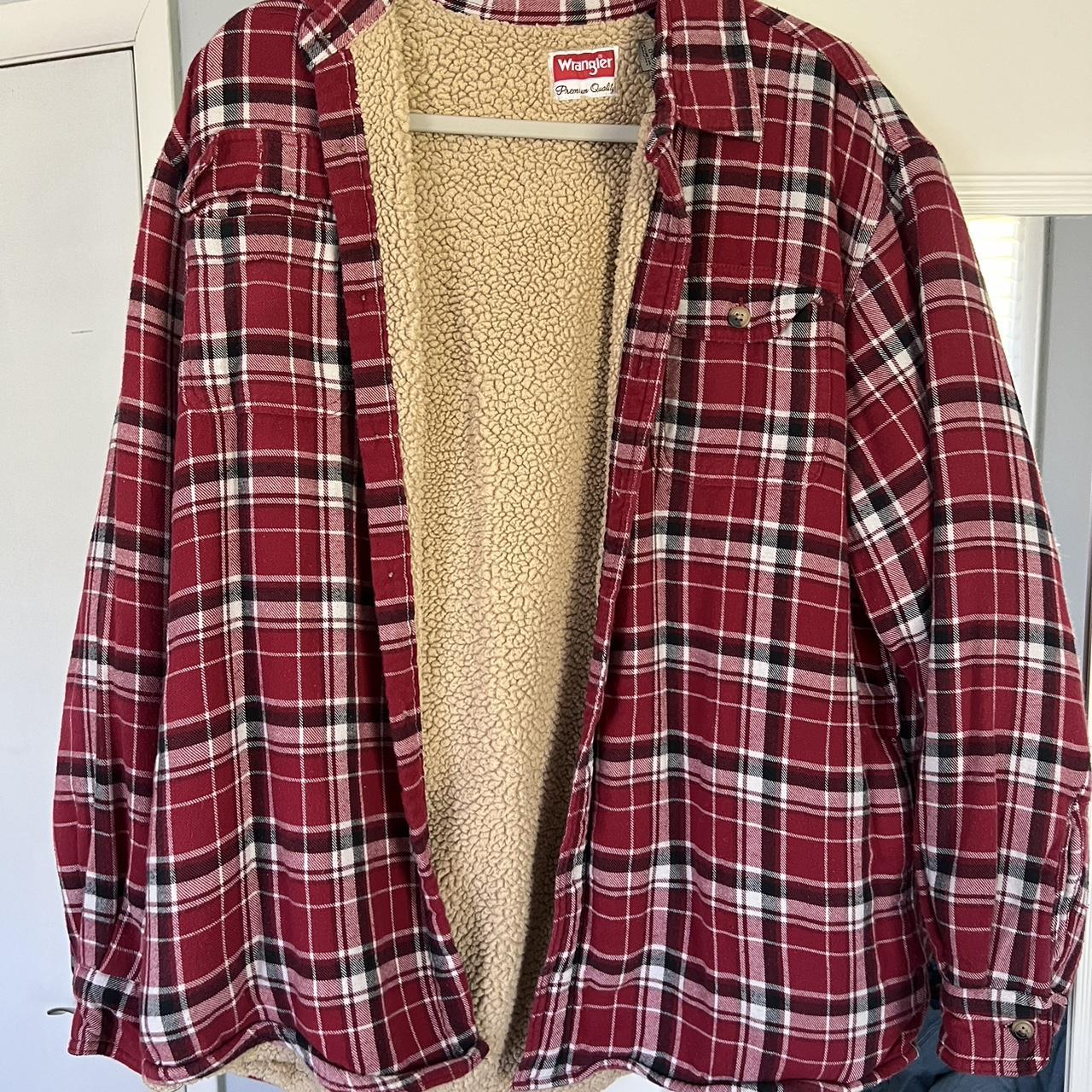 wrangler red sherpa button up - Depop