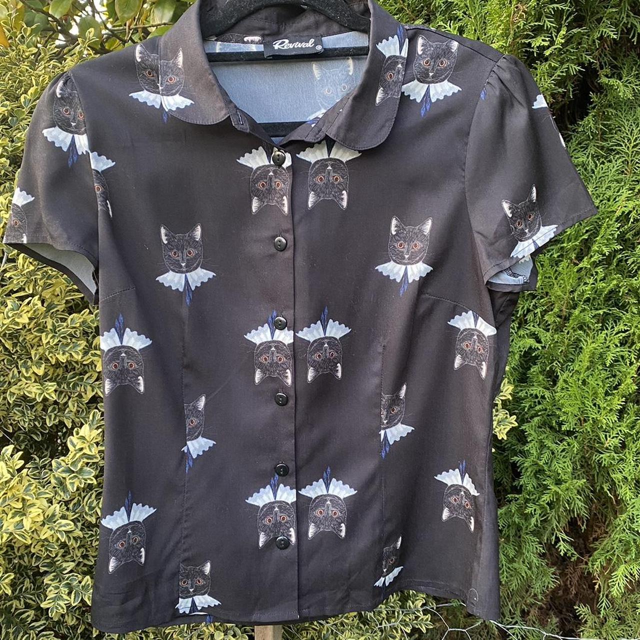 Dangerfield Revival Button Up Cat Shirt Size 10 In Depop