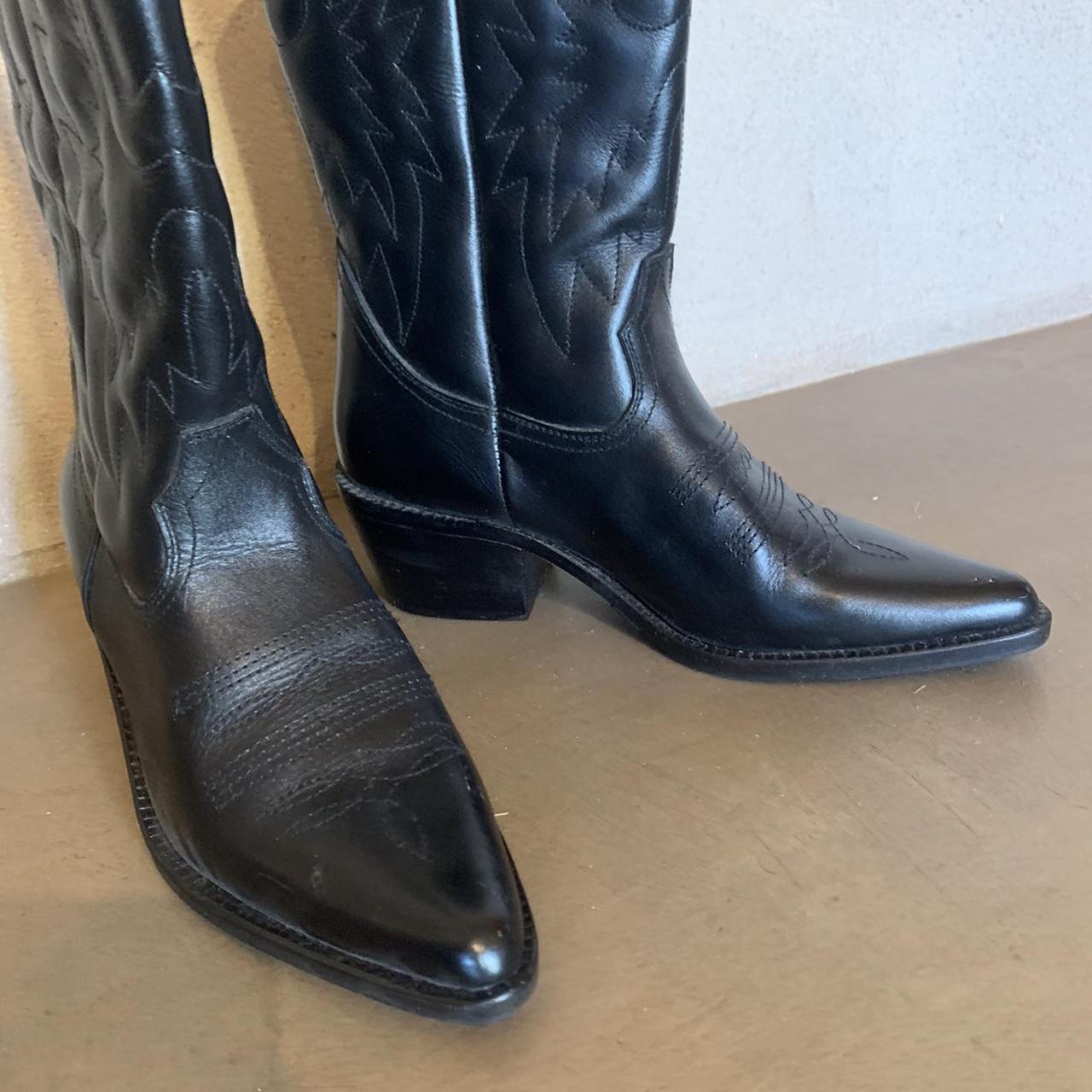 Black leather cowboy boots Rune Studio Size 38... - Depop