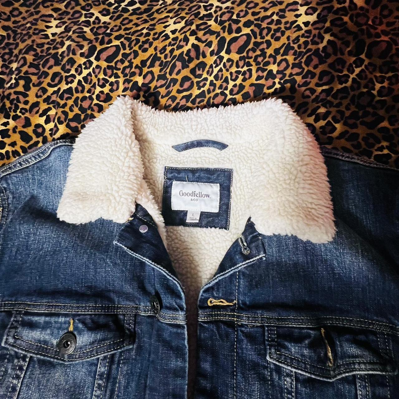 Goodfellow lined denim jacket Faux fur neck, size... - Depop