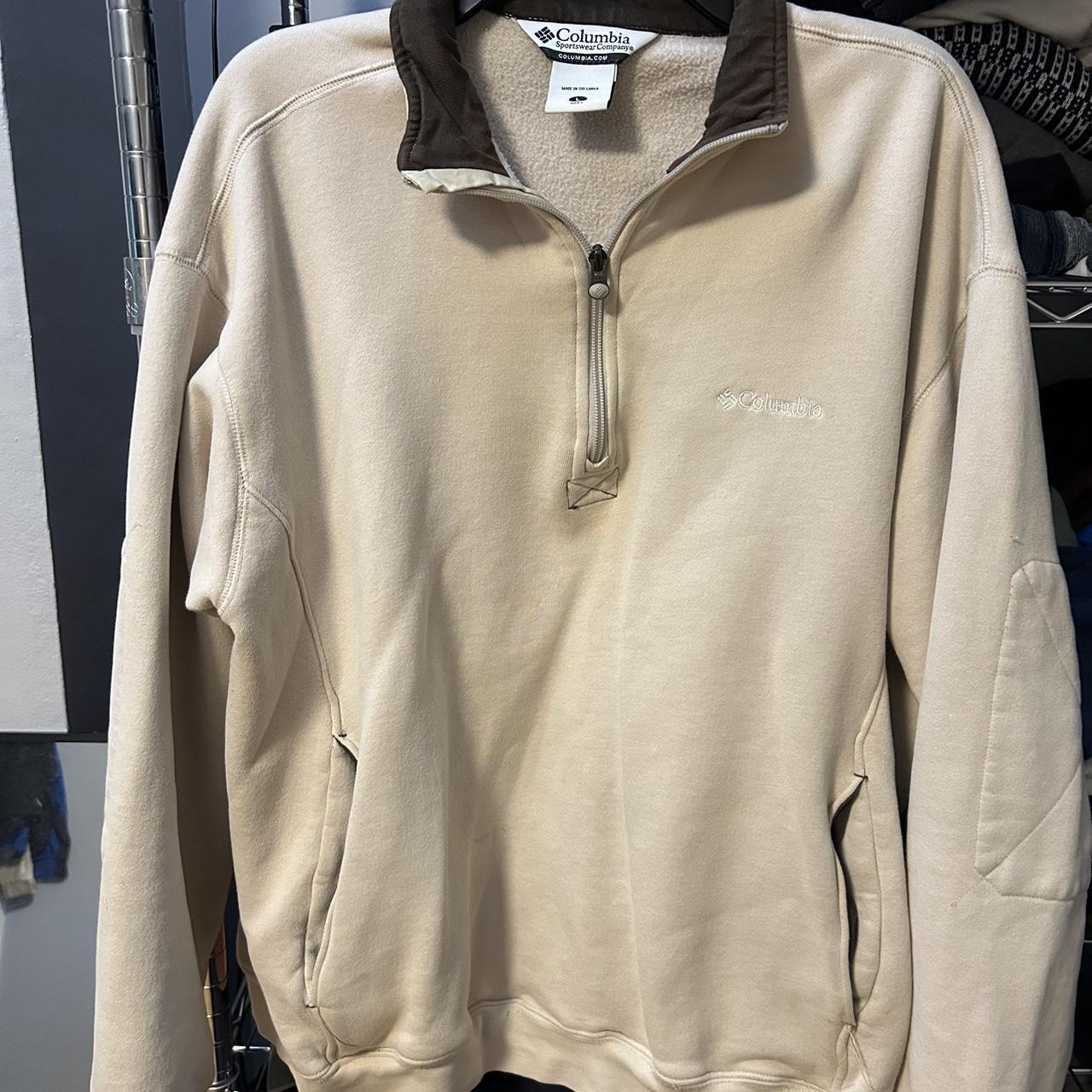 Columbia Cream colored Quarter zip Has elbow pads if... - Depop