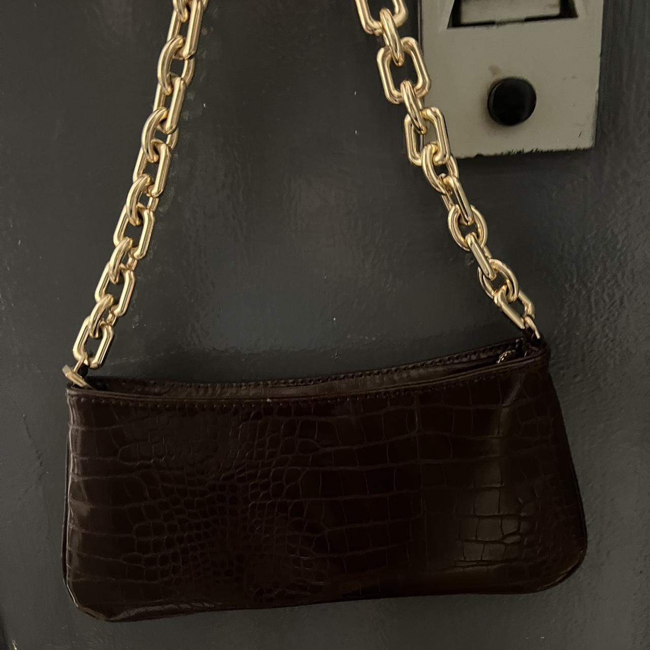 Zara Leather Crocodile Bag with gold chain #zara - Depop