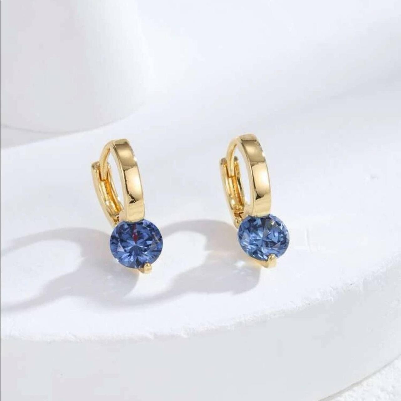 16K Gold Plated Sapphire Mini Hoops Material: 16k... - Depop