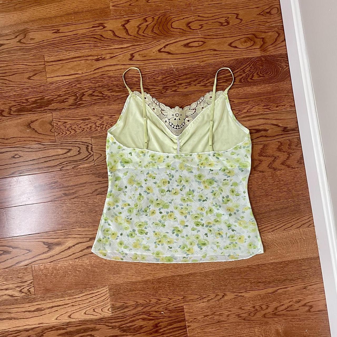 Vintage 2000s light green floral babydoll tank... - Depop