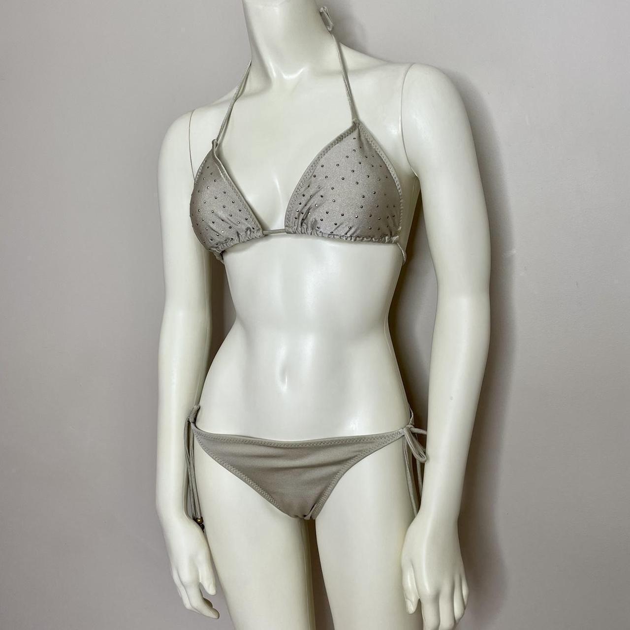 Vintage 2000s tan rhinestone bikini by Xside Super... - Depop