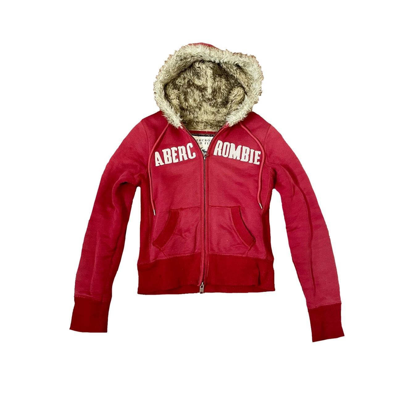 Vintage 2000s red fur lined hoodie by... - Depop