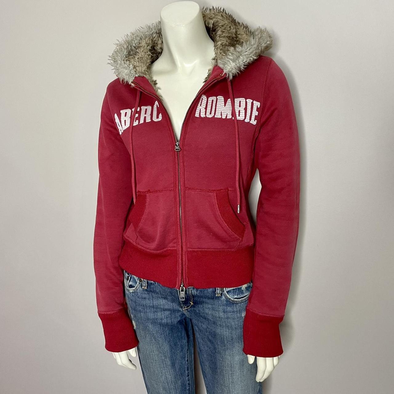 Vintage 2000s red fur lined hoodie by... - Depop