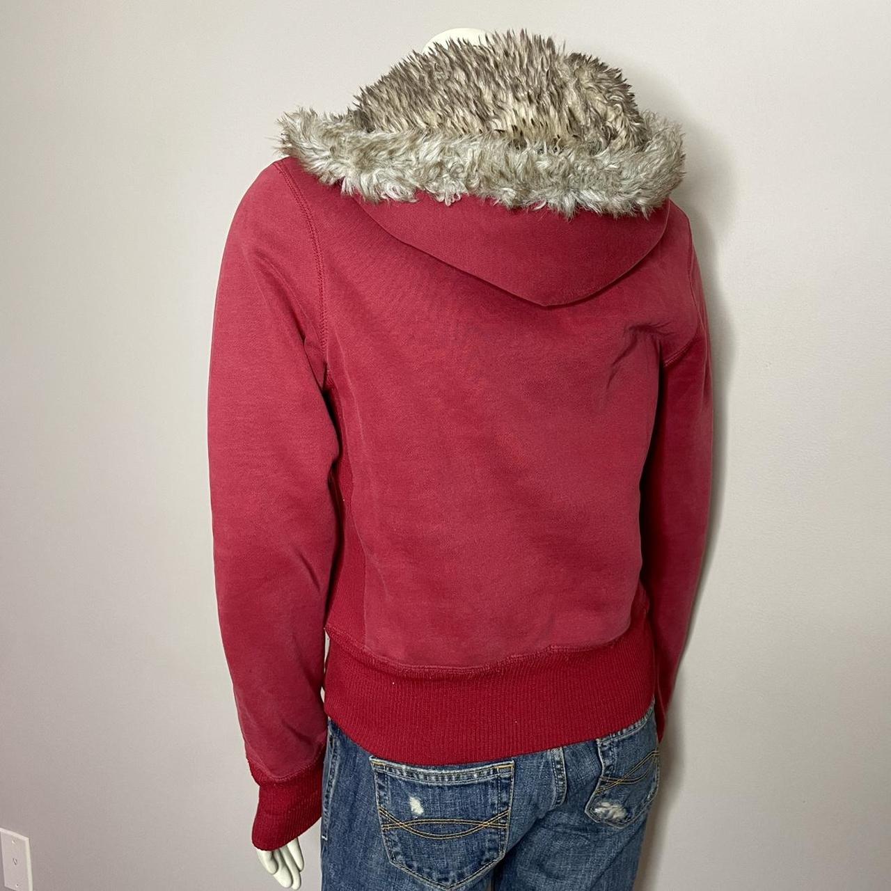 Vintage 2000s red fur lined hoodie by... - Depop