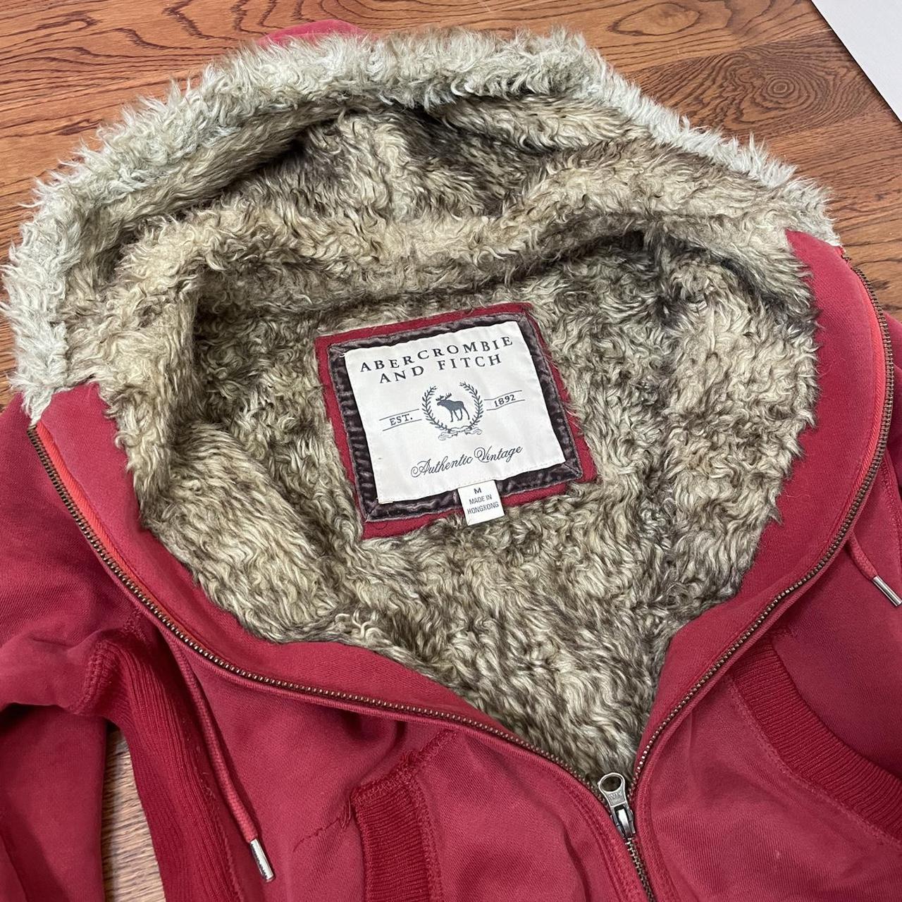 Vintage 2000s red fur lined hoodie by... - Depop