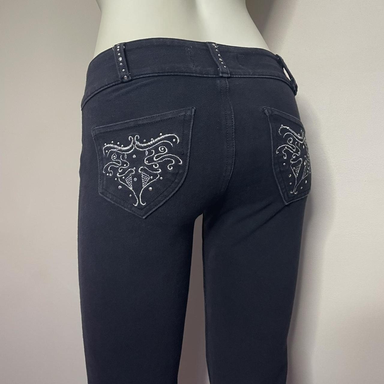 Vintage 2000s black bling bootcut jeans by Beverly... - Depop