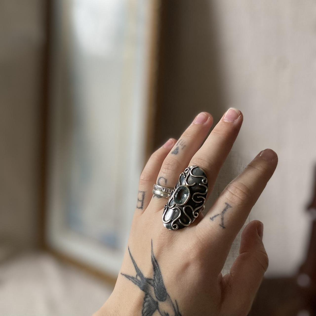 beautiful sterling silver blue topaz shield ring... - Depop