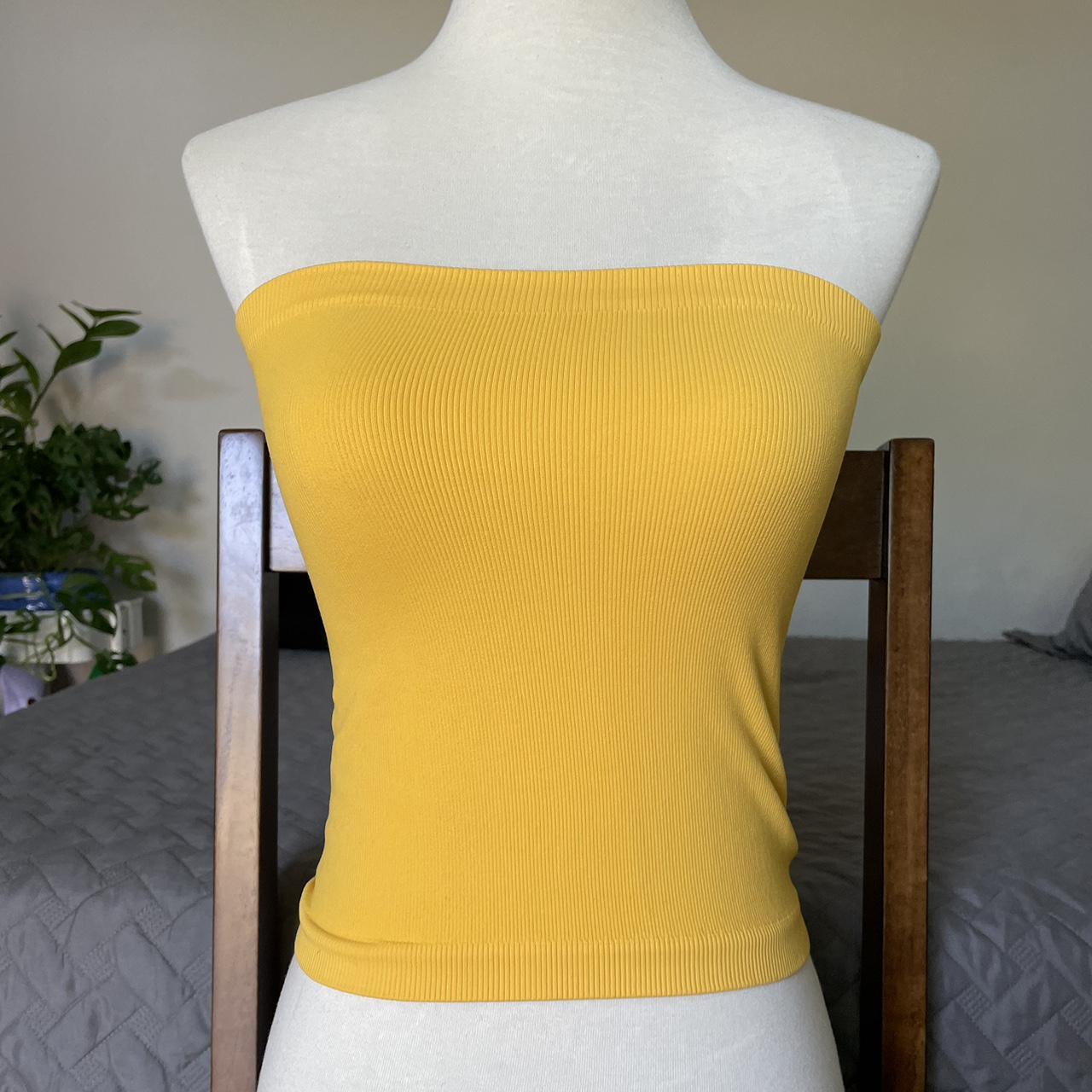 Yellow stretchy tube top, size small to medium 💛 in... - Depop