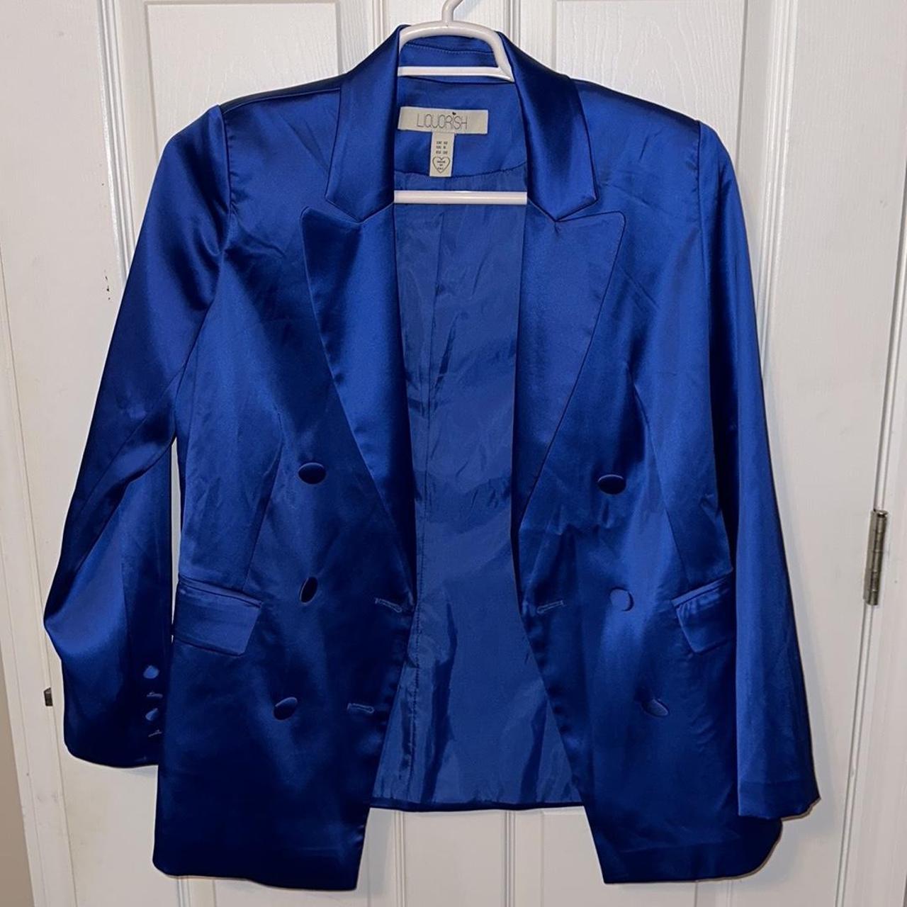 Liquorish Satin Blue Blazer Jacket Size UK 10 US 6 - Depop
