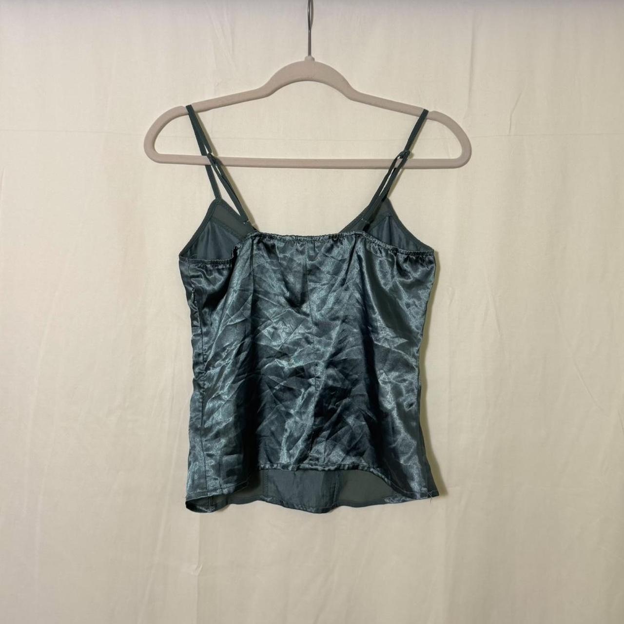 vintage Y2K forest green satin like cami tank top... | Depop