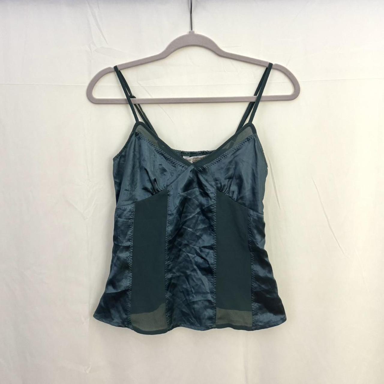 vintage Y2K forest green satin like cami tank top... | Depop