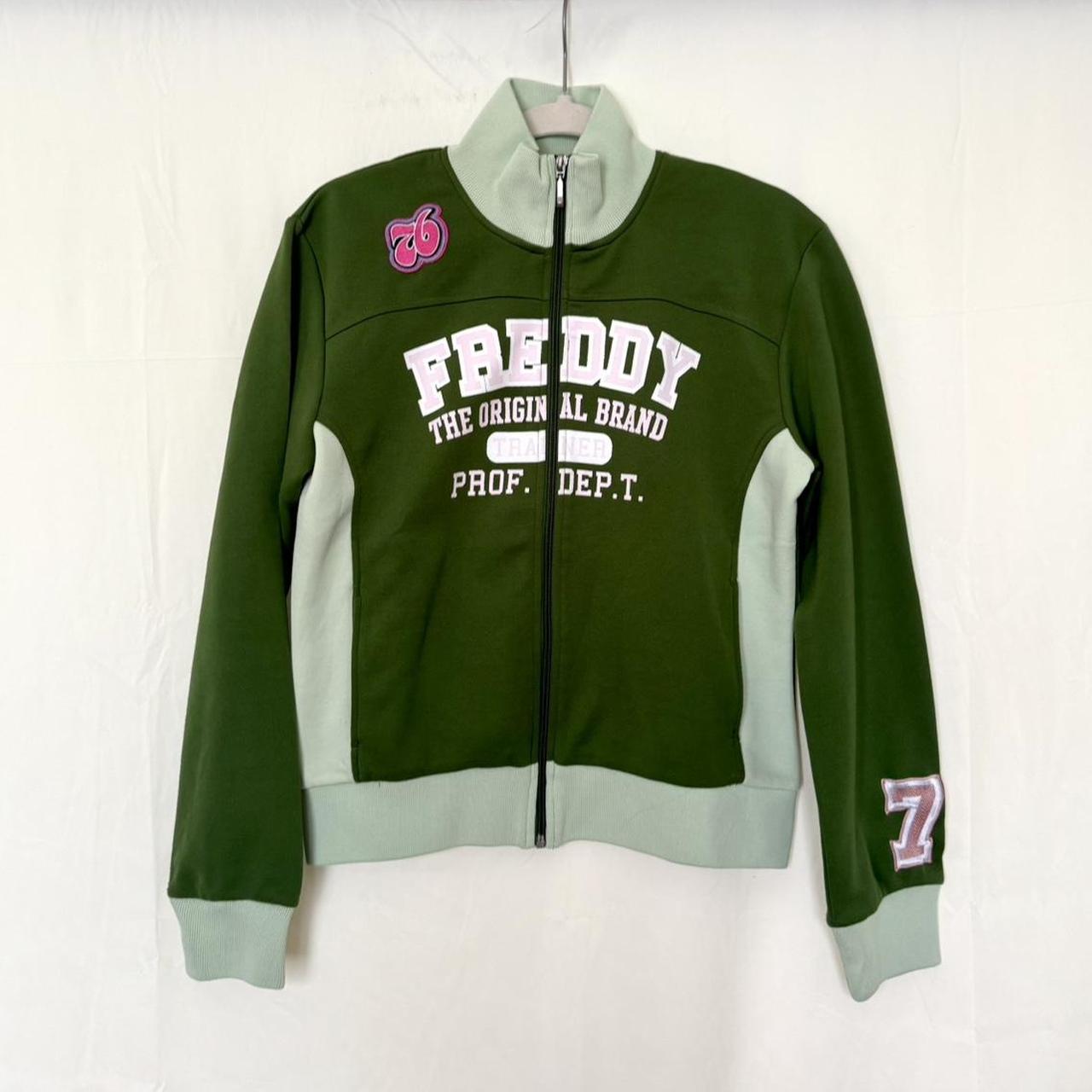euro vintage Y2K green varsity style zip up jacket... | Depop