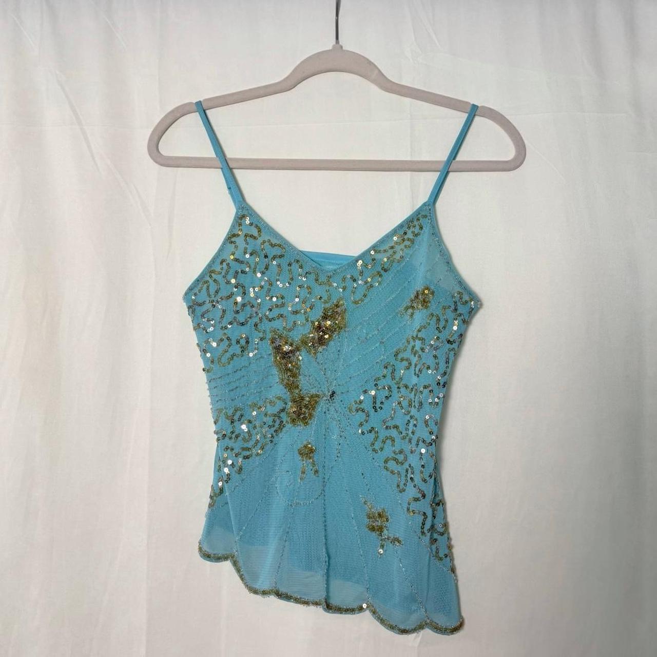 beautiful vintage Y2K 2000s light blue mesh sequin... | Depop